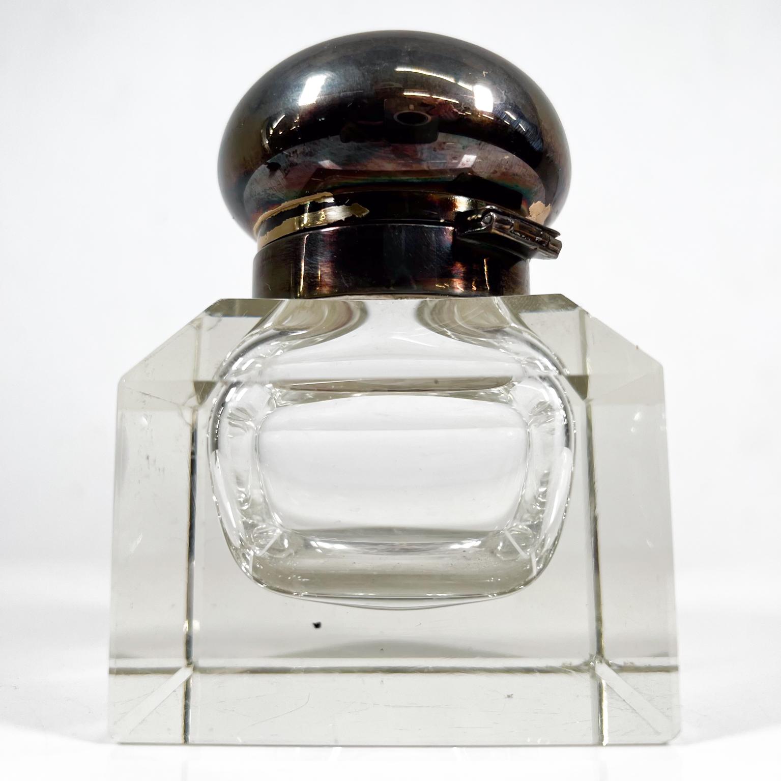 Fabulous Vintage Modern Glass Ink Well with Silver Plate at 1stDibs