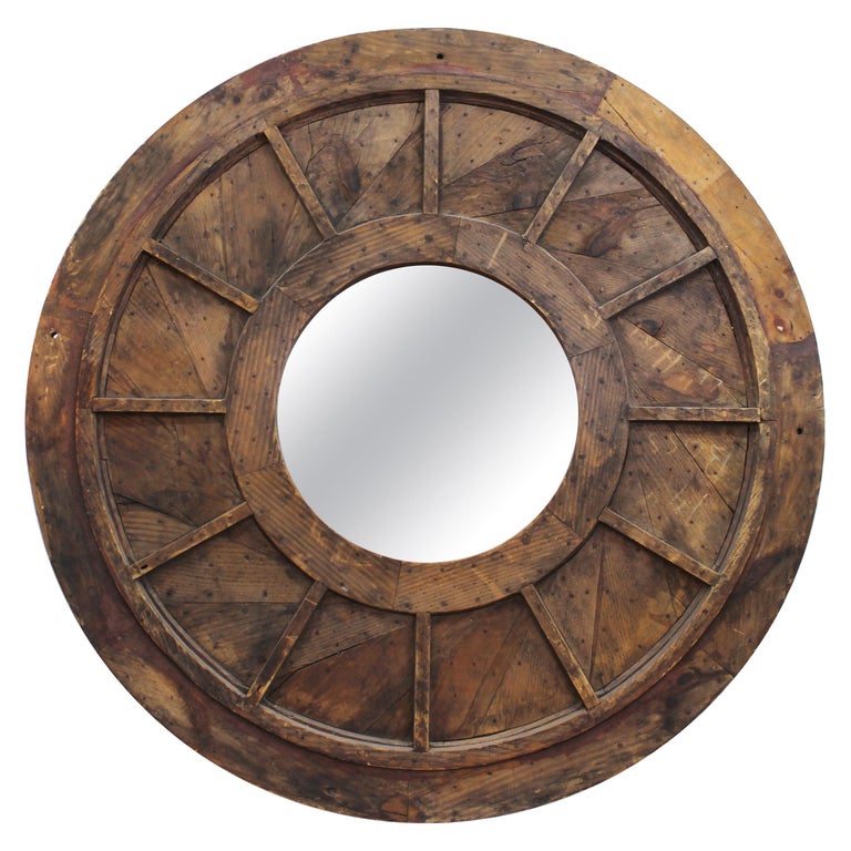 Modern Vintage Style Round Reclaimed Wood Wall Mirror For Sale at ...