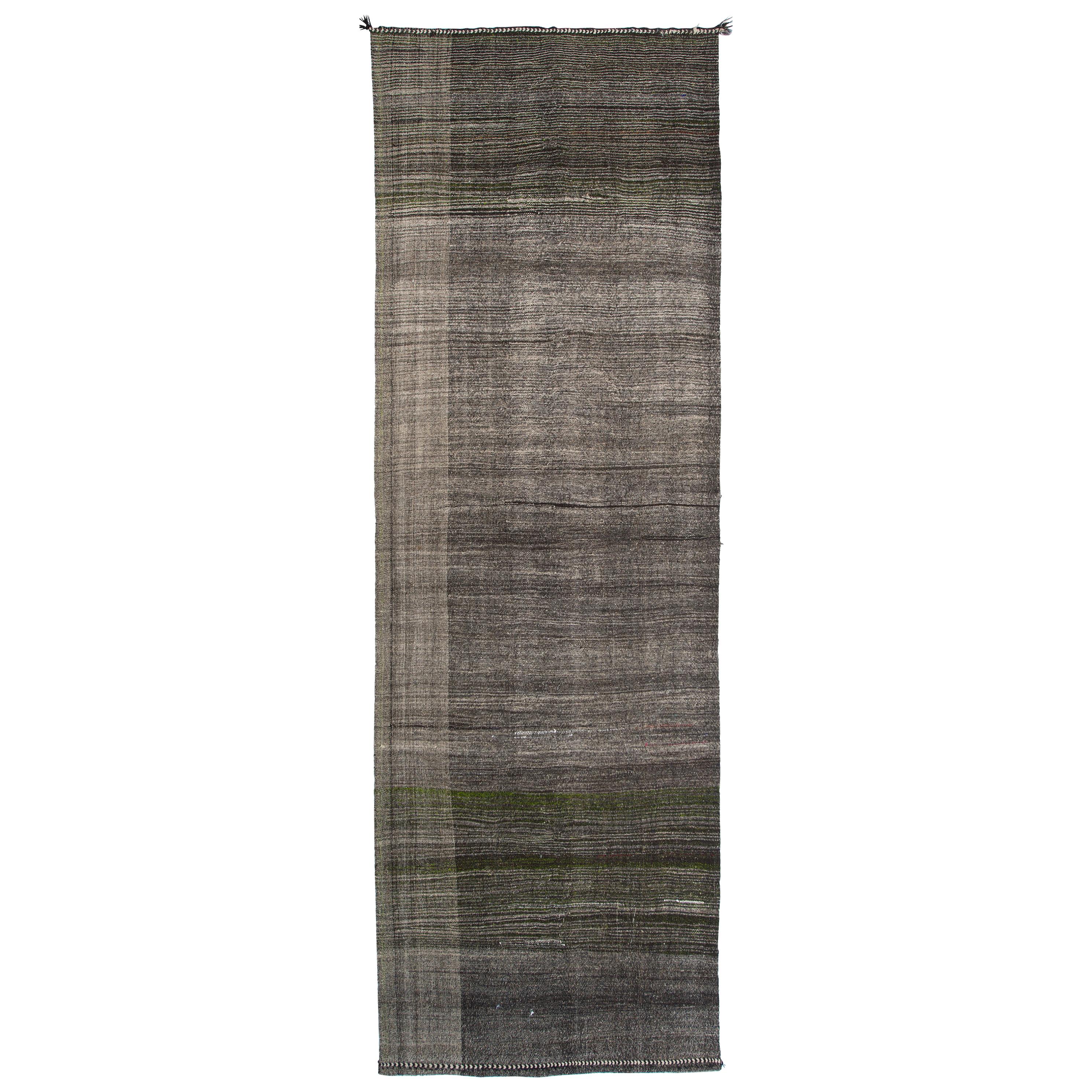 Vintage Turkish Flat-Weave Runner with Modern Stripe Design in White ...