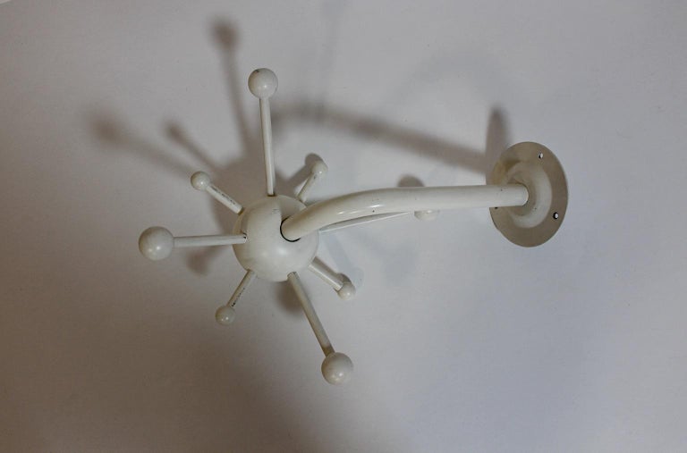 Modern Vintage White Metal Wood Wall Mounted Coat Rack Hat Rack, 1990s ...