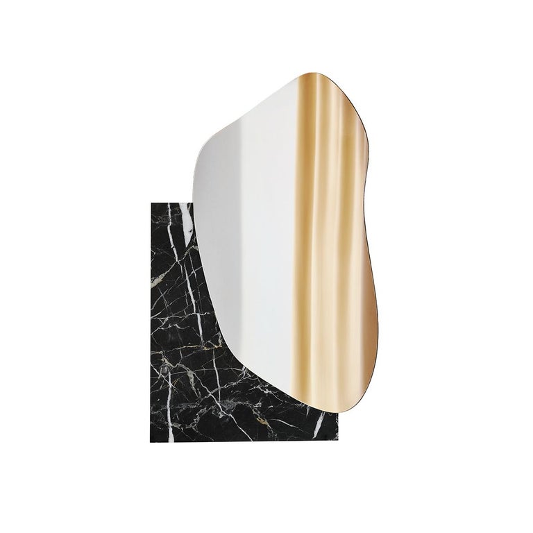 Modern Wall Mirror Lake 1 by Noom with White Marble Statuario Base For ...