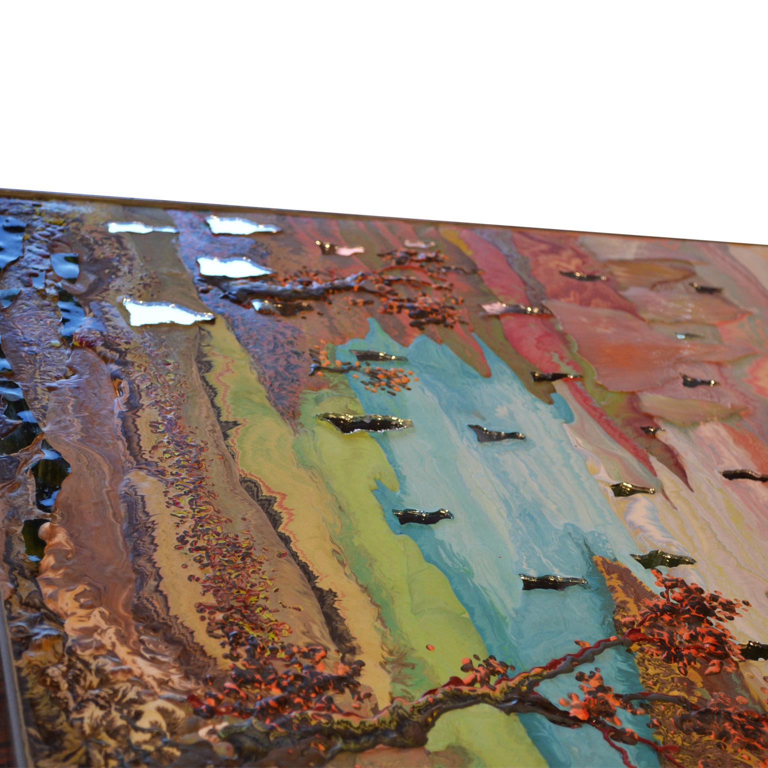 Modern Wall Panel Polychrome Moonstone Mirror Details Relief Landscape ...