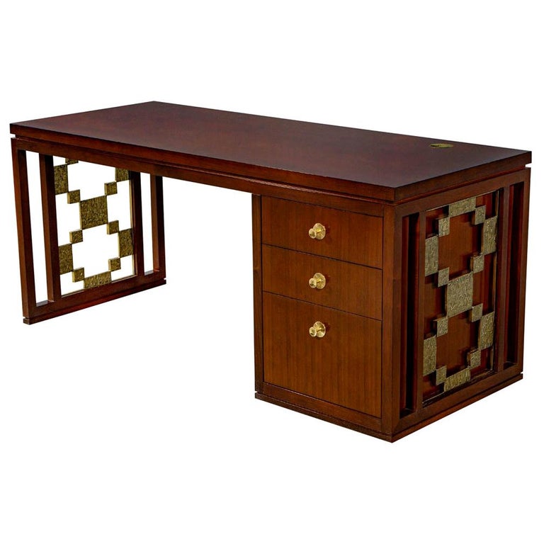 Modern Walnut Brass Desk Carta Desk by Laura Kirar at 1stDibs