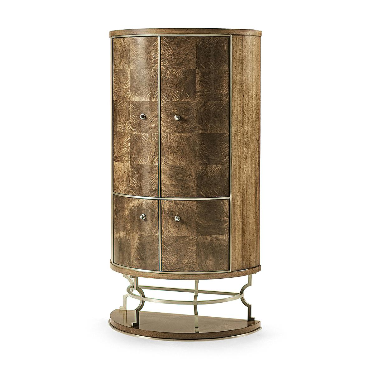 Modern Walnut Demilune Bar Cabinet For Sale at 1stDibs