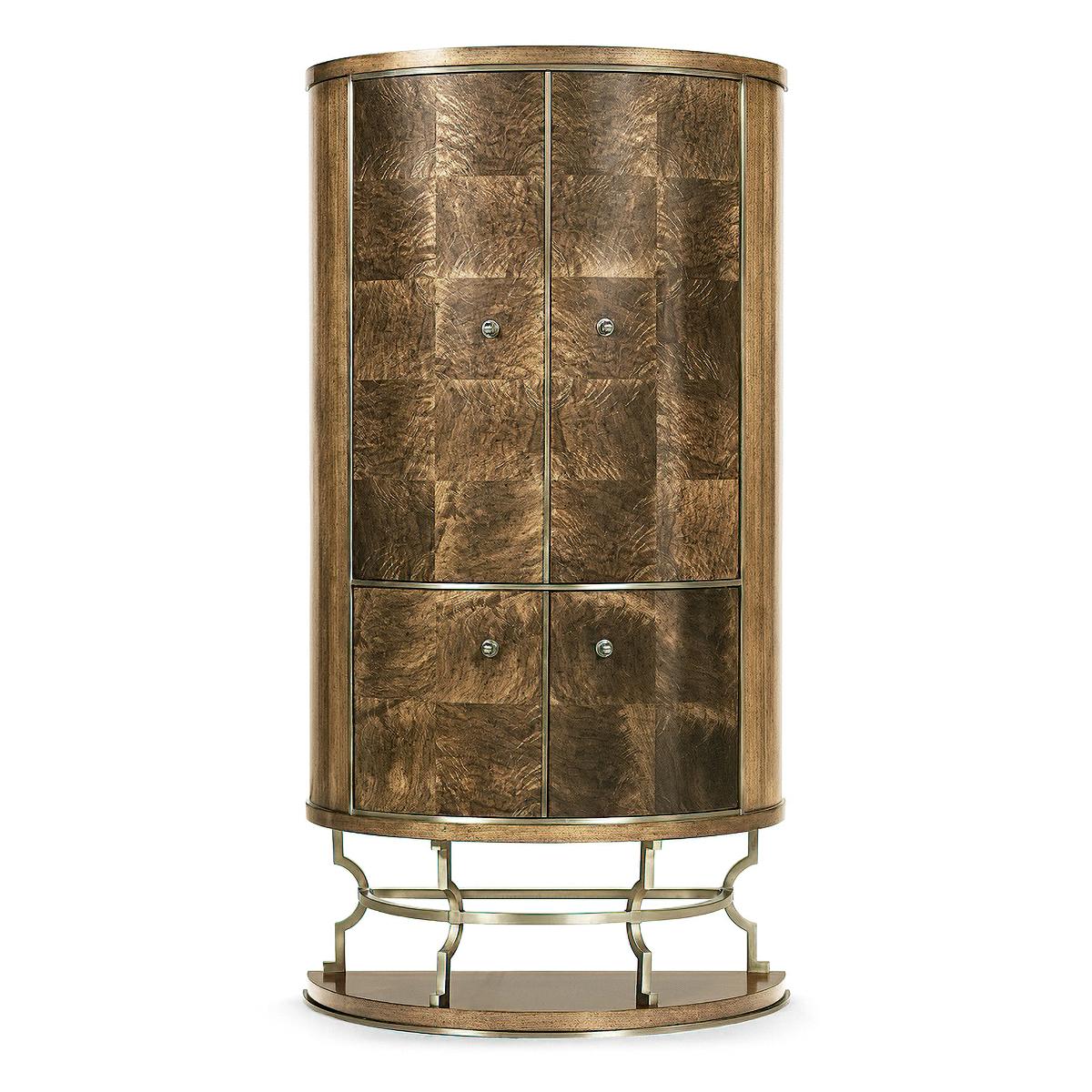 Modern Walnut Demilune Bar Cabinet For Sale at 1stDibs