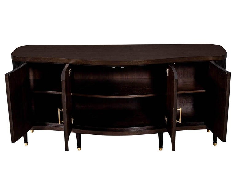 Modern Walnut Fluted Tambour Style Door Sideboard Buffet Credenza For ...
