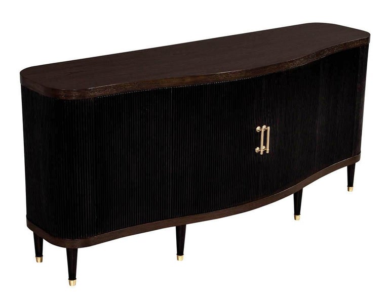 Modern Walnut Fluted Tambour Style Door Sideboard Buffet Credenza For ...
