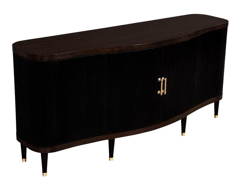Modern Walnut Sideboard Buffet Fluted Tambour Style Doors at 1stDibs