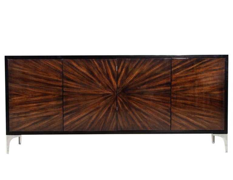 Modern Walnut Sunburst Sideboard Buffet Credenza For Sale at 1stDibs