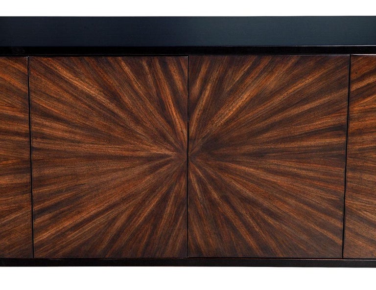 Modern Walnut Sunburst Sideboard Buffet Credenza For Sale at 1stDibs
