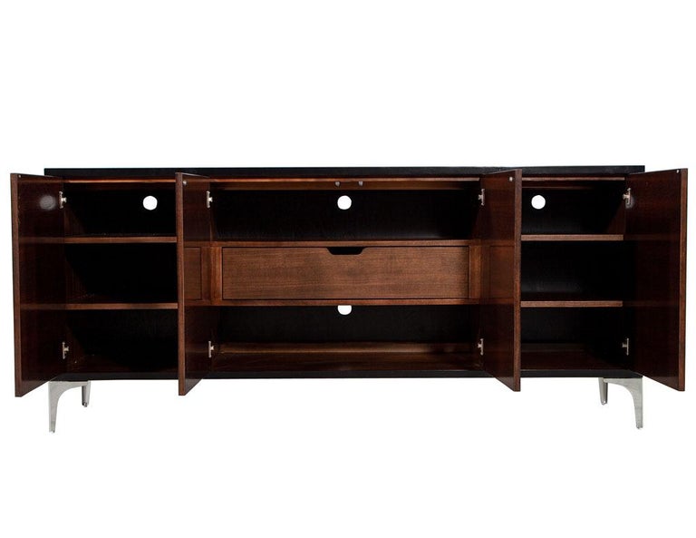 Modern Walnut Sunburst Sideboard Buffet Credenza For Sale at 1stDibs