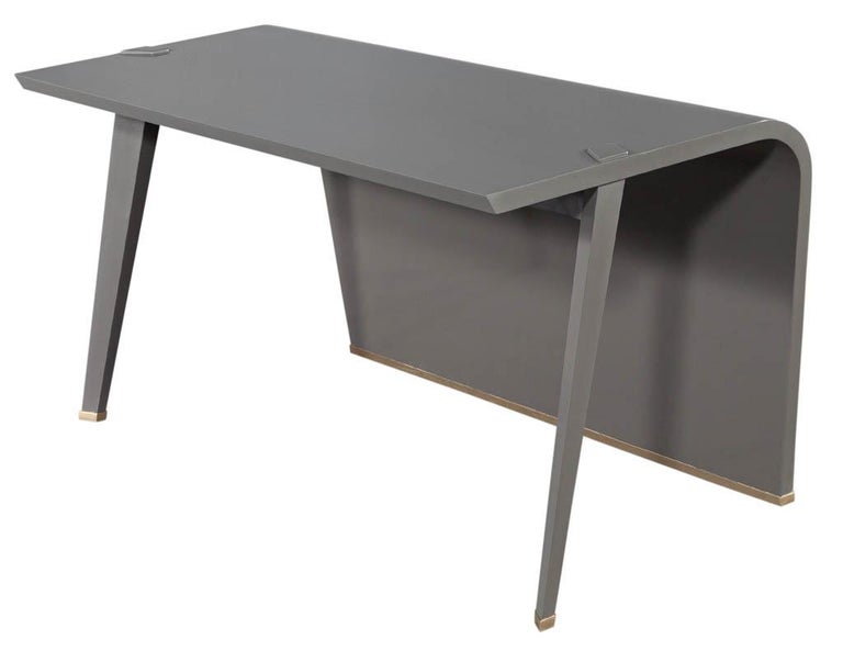 Modern Waterfall Desk in Custom Grey Hand Polished Finish For Sale at ...