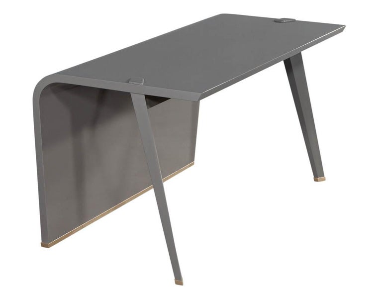 Modern Waterfall Desk in Custom Grey Hand Polished Finish For Sale at ...