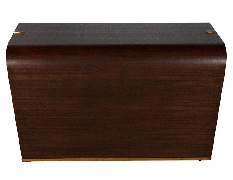 Modern Waterfall Desk in Dark Walnut Finish with Painted Brass Accents ...