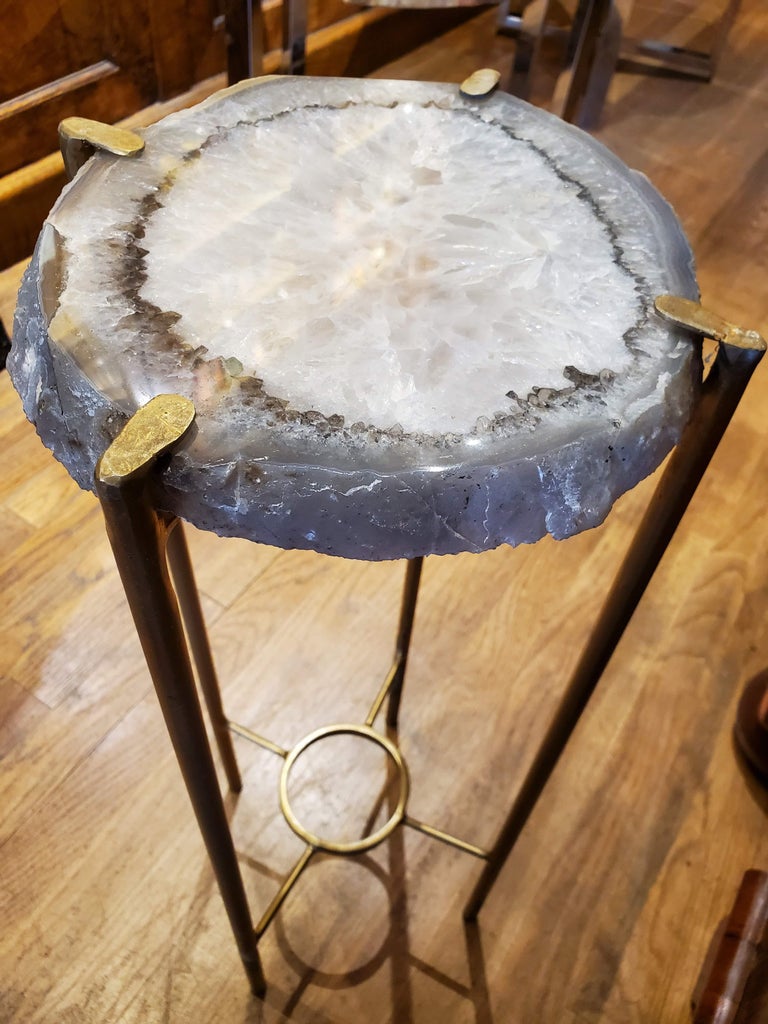 Modern White and Gray Agate Geode Side Table at 1stDibs