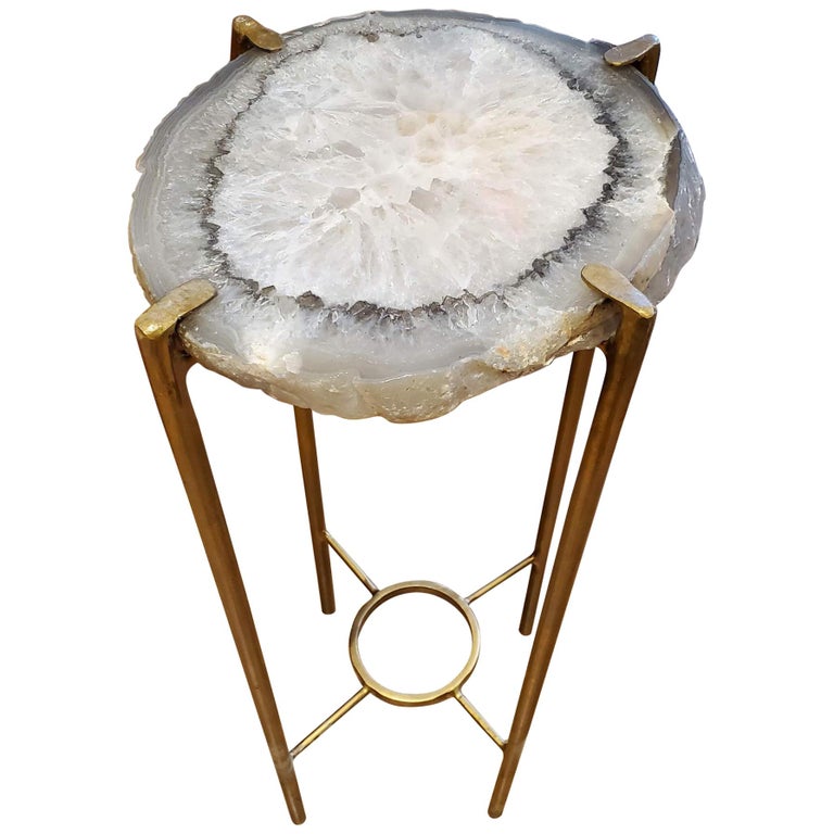 Modern White and Gray Agate Geode Side Table at 1stDibs