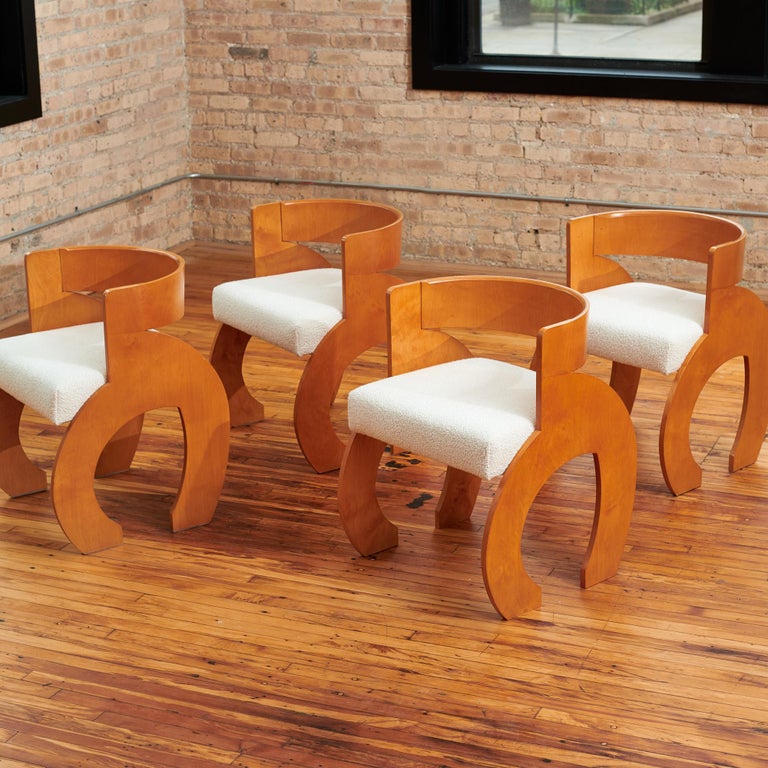 Modern White Bouclé Bent Plywood Gerald Summers Dining Chairs Set of ...