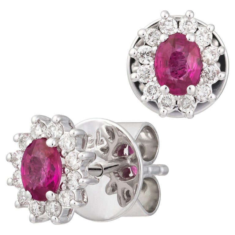 Modern White Gold 18K Earrings Ruby Diamond for Her For Sale at 1stDibs