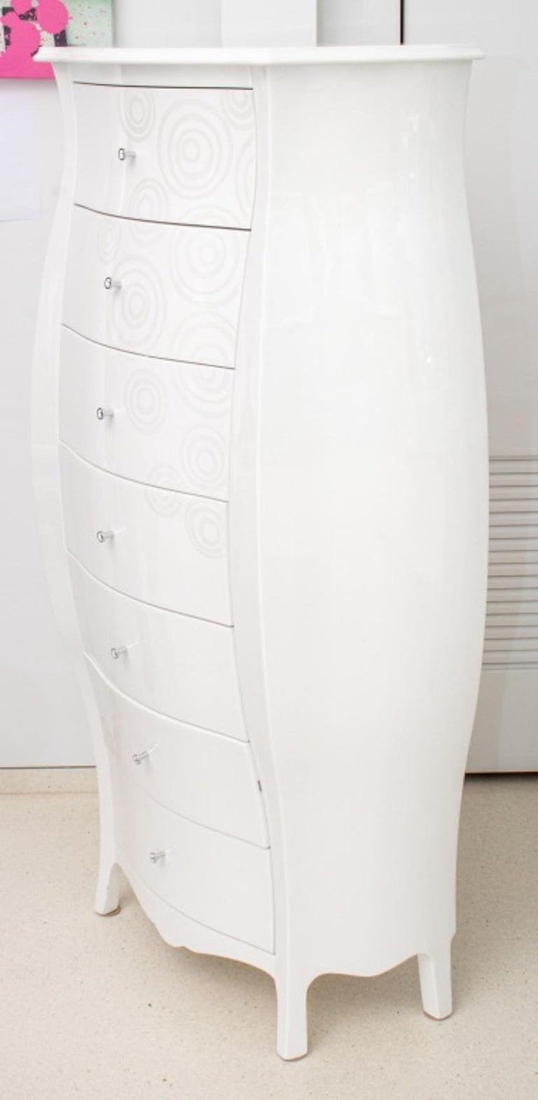 Modern White Lacquer 7-Drawer Bombe Chest For Sale at 1stDibs