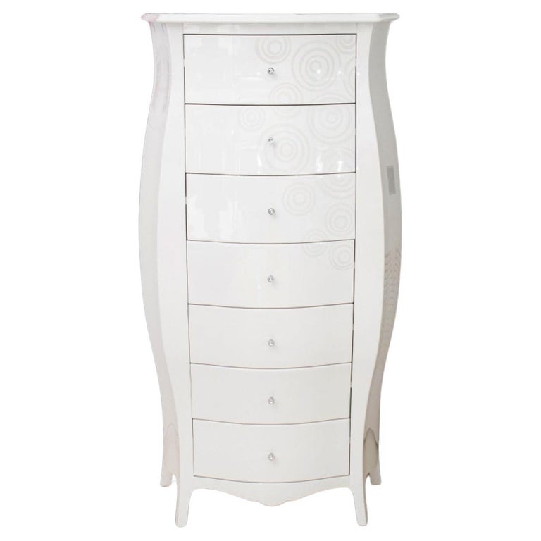 Modern White Lacquer 7-Drawer Bombe Chest For Sale at 1stDibs
