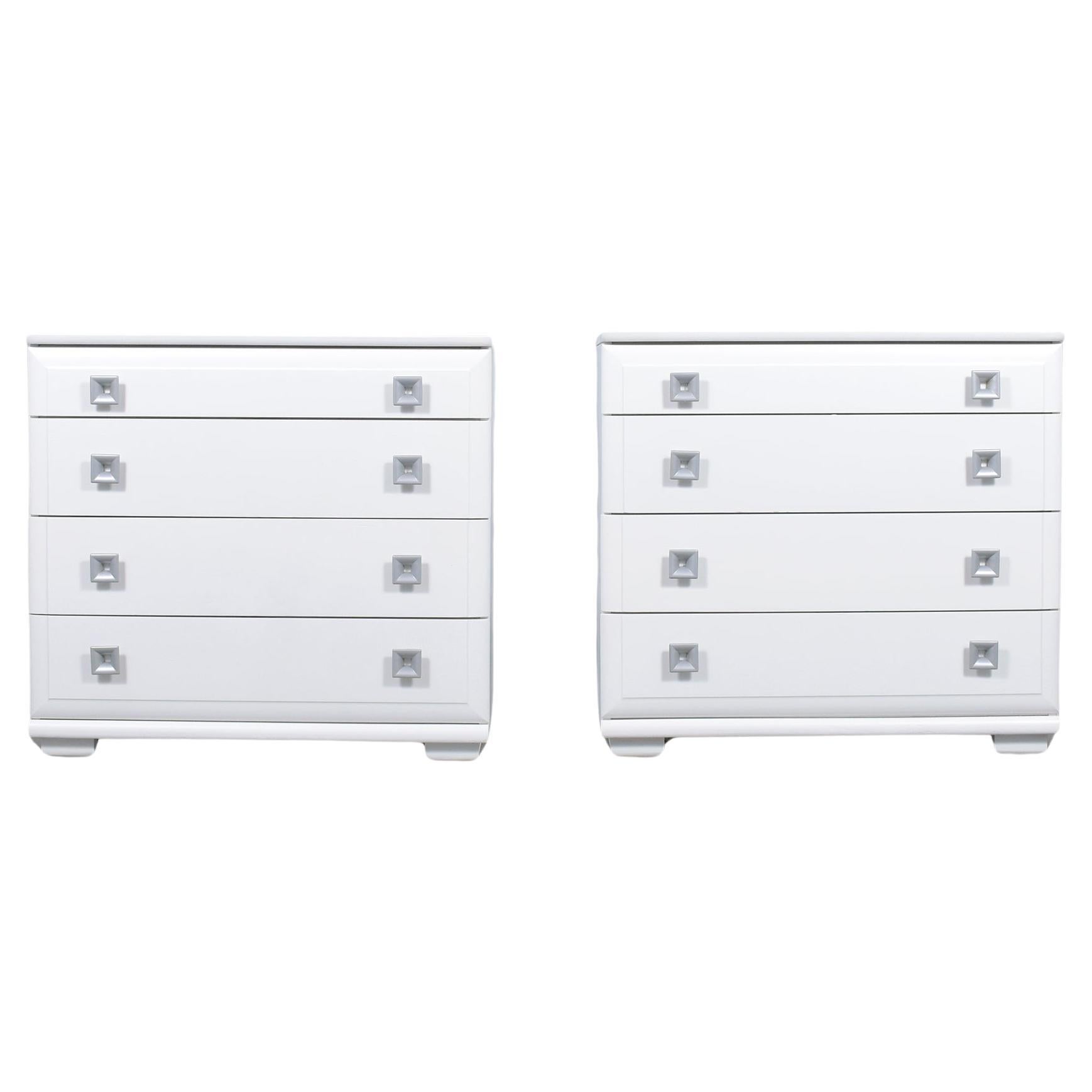 Restored Modern Oak Dressers with White Lacquer Finish and Intricate ...