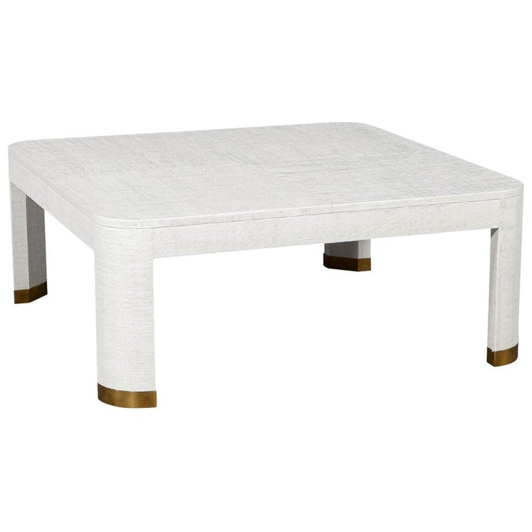 Modern White Linen Clad Coffee Table For Sale at 1stDibs