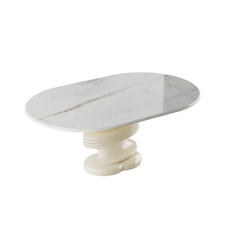 Modern Dining Table, White Marble Top with Twisted Sculptural White ...