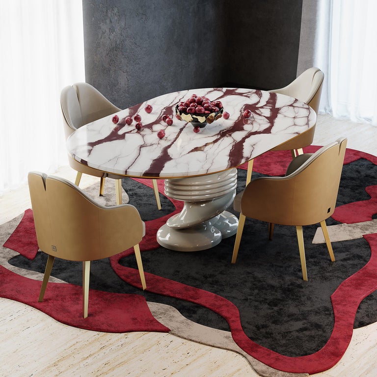 Modern Dining Table, White Marble Top with Twisted Sculptural White ...