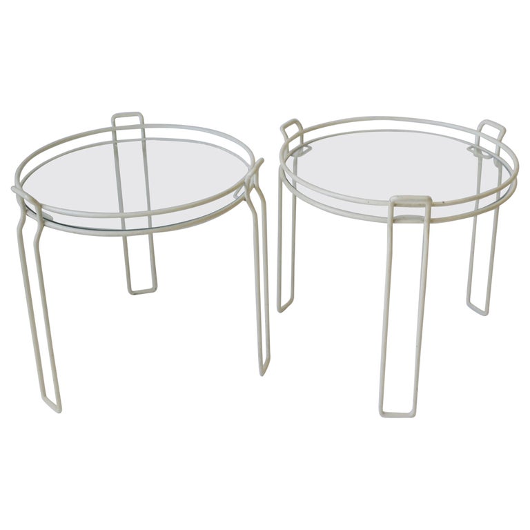 Pair White Modern Side Drinks Nesting or Stacking Tables, circa 1960s ...