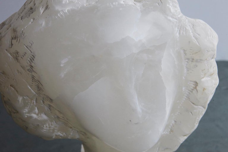 Modern White Onyx Sculpture of a Woman's Face on Marble Base, Unsigned ...