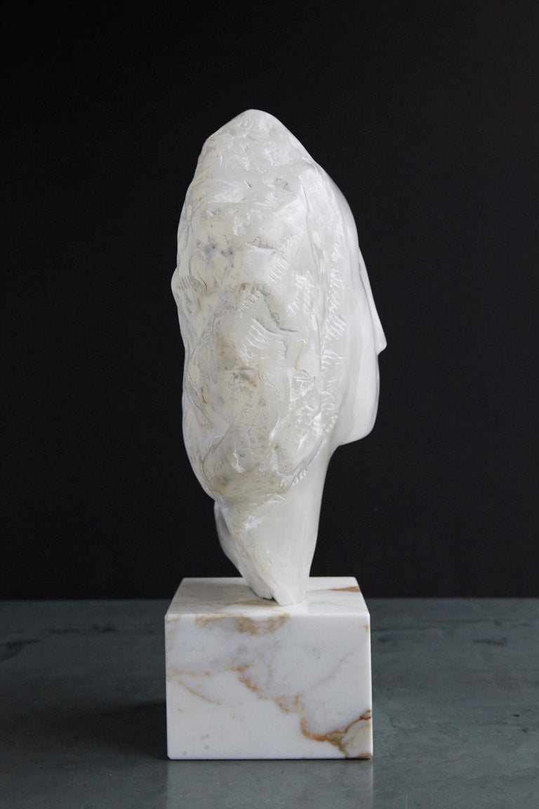 Modern White Onyx Sculpture of a Woman's Face on Marble Base, Unsigned ...