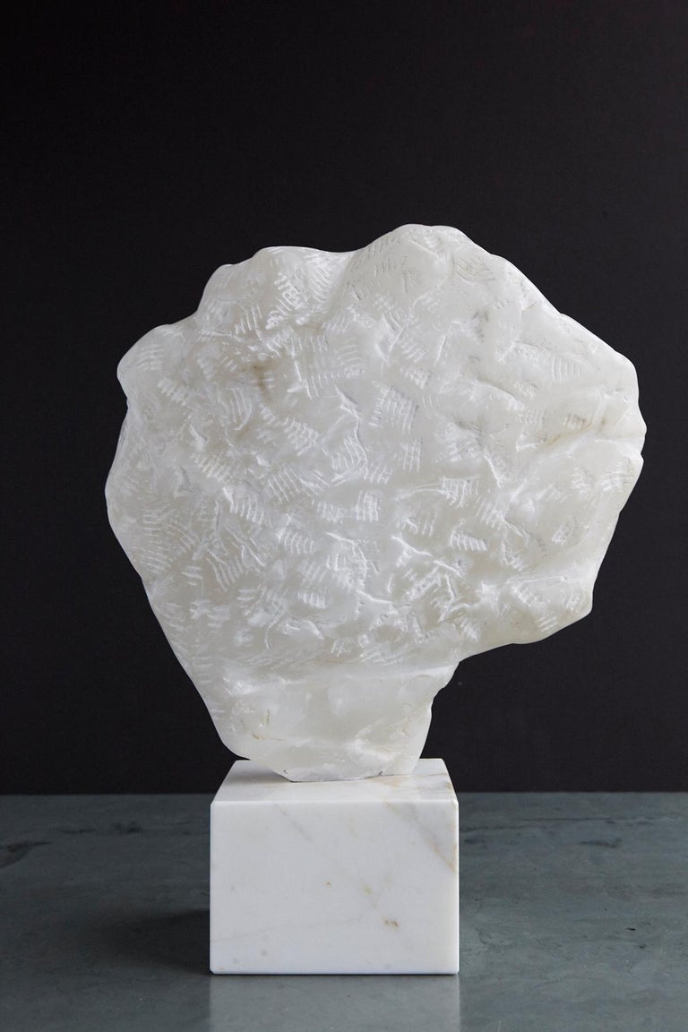 Modern White Onyx Sculpture of a Woman's Face on Marble Base, Unsigned ...