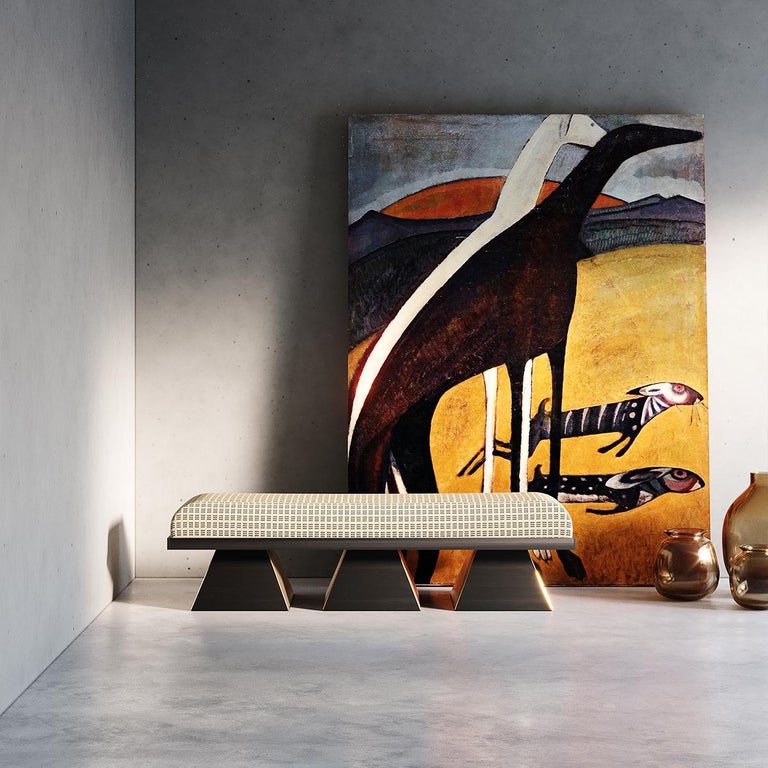 Modern White Velvet Upholstered Bench with Black Wenge Legs Gold ...