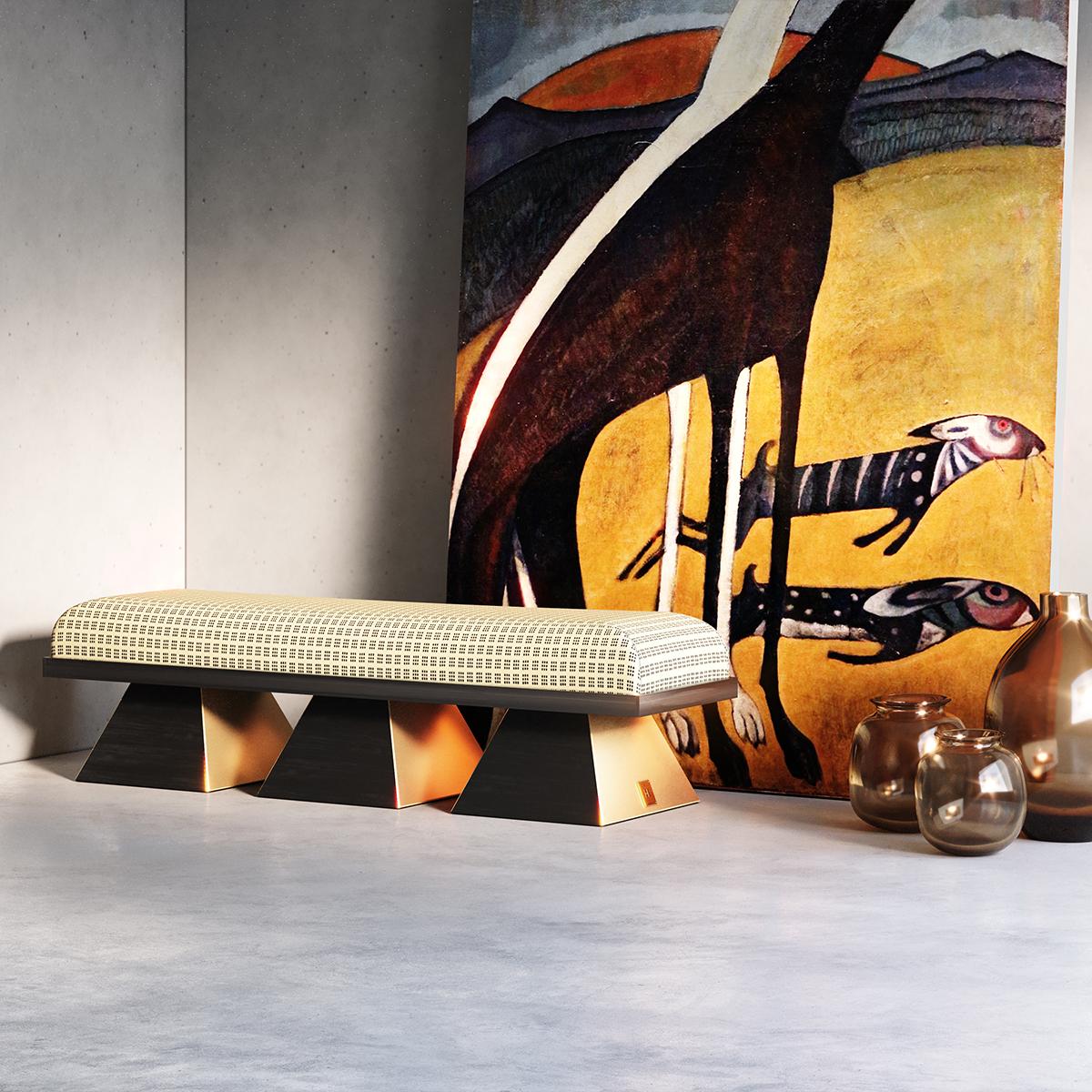 Modern White Velvet Upholstered Bench with Black Wenge Legs Gold ...