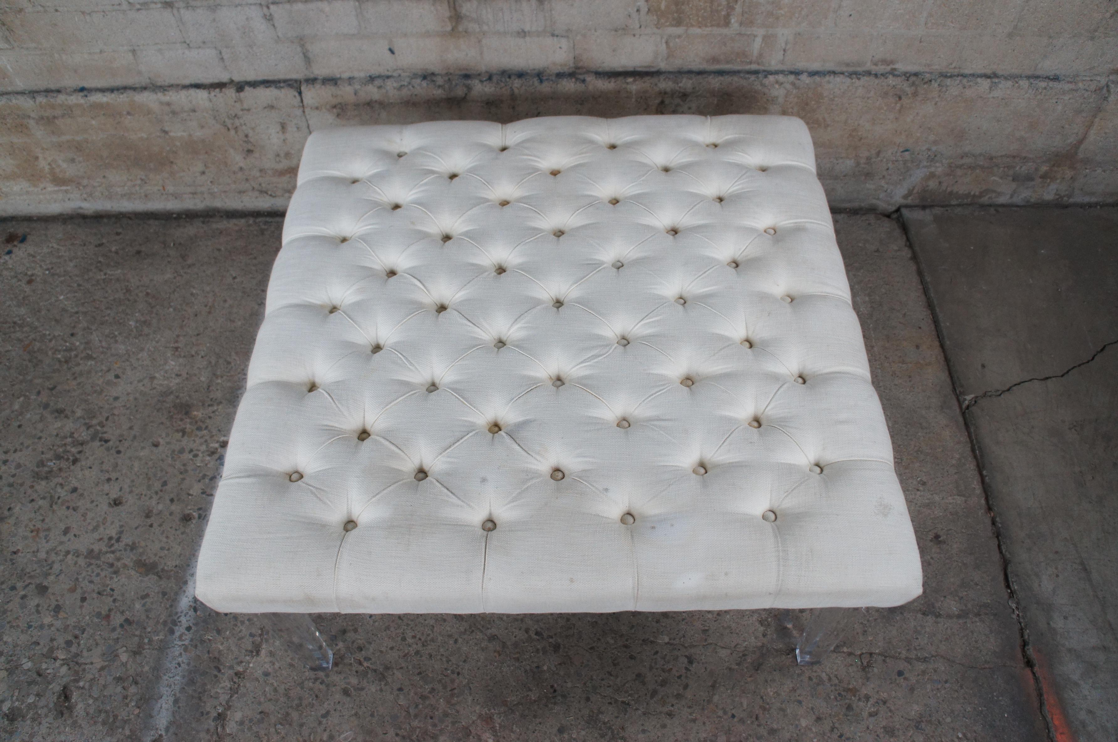 Modern Whited Tufted Square Ottoman or Coffee Table with Acrylic Legs ...
