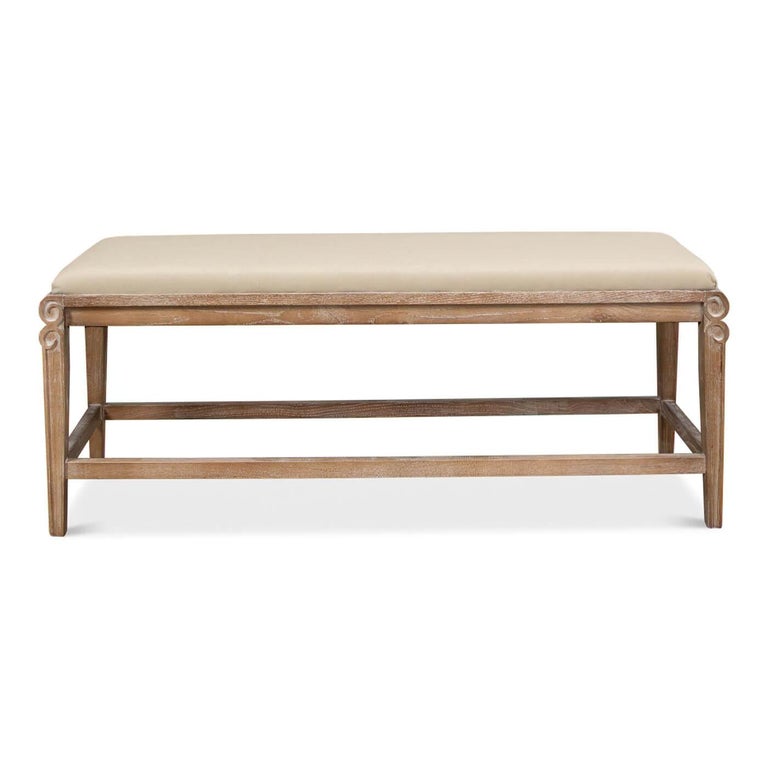 Modern Whitewash and Linen Upholstered Bench For Sale at 1stDibs