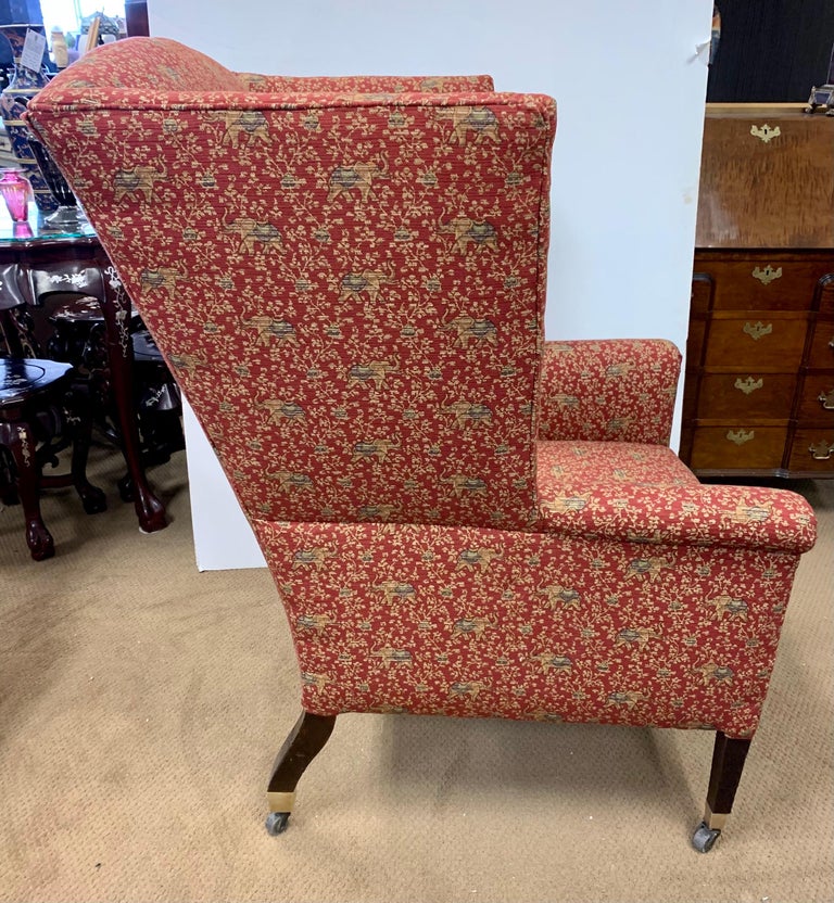 Modern Wingback Chair with Red Chinoiserie Print Upholstery at 1stDibs