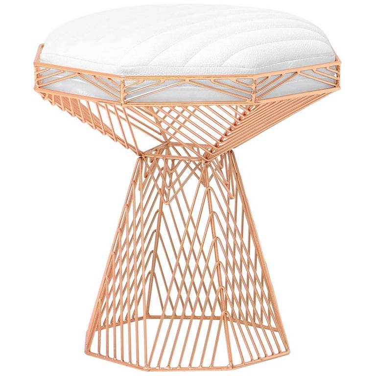Modern Wire Stool, in Copper with a Reversible White Leather Top For ...