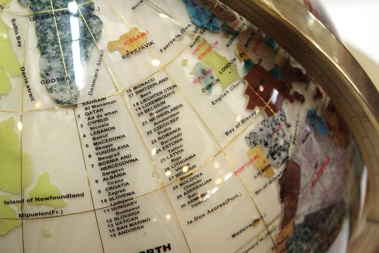 Modern World Globe in Semi-Precious Stone on Brass Stand at 1stDibs ...