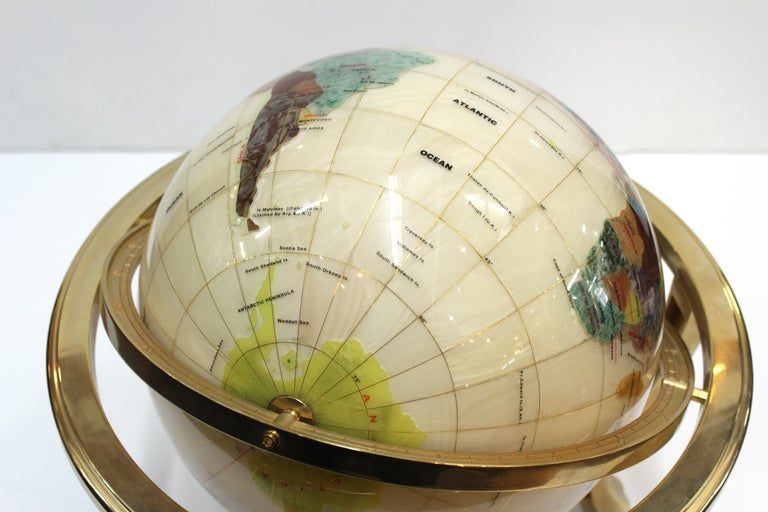 Modern World Globe in Semi-Precious Stone on Brass Stand at 1stDibs