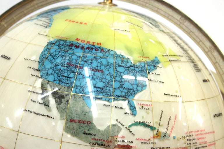 Modern World Globe in Semi-Precious Stone on Brass Stand at 1stDibs ...
