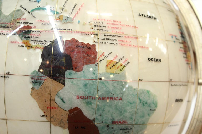 Modern World Globe in Semi-Precious Stone on Brass Stand at 1stDibs ...