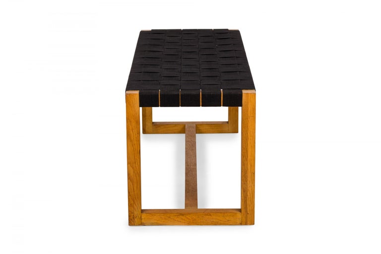 Modern Woven Black Webbing and Bleached Walnut Rectangular Bench For ...