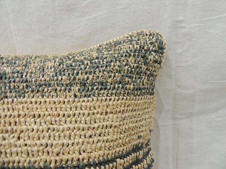 Modern Woven Green and Natural Raffia Square Decorative Pillow For Sale ...
