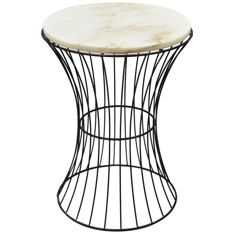 Modern Wrought Iron Hourglass Round Marble Top Metal Accent Side Table ...