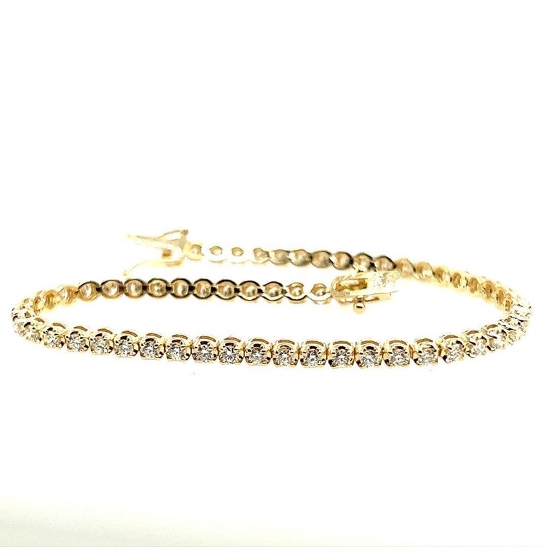 Modern Yellow Gold 2 Carat Natural Round Brilliant Diamond H Vs Tennis