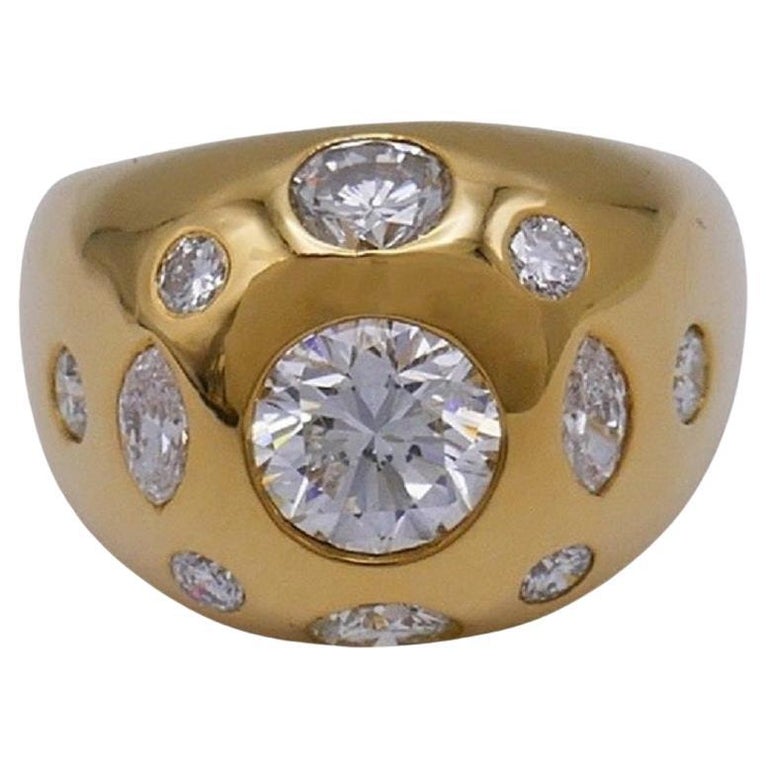 Modern Yellow Gold Inlay Diamond Dome Ring at 1stDibs