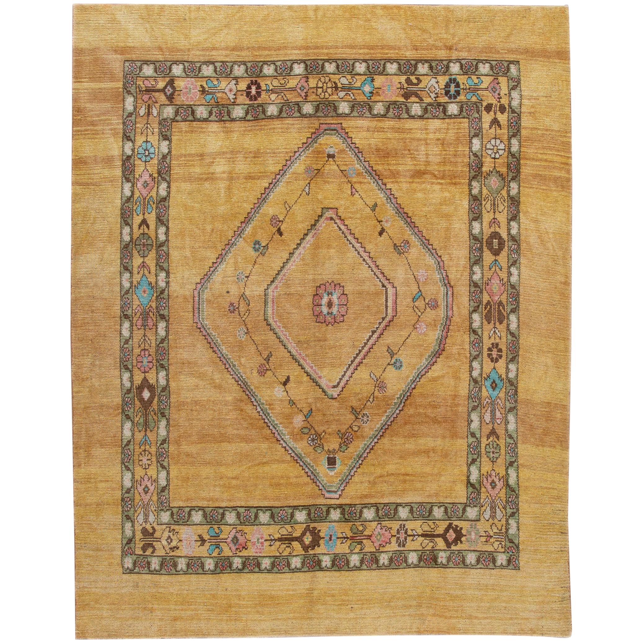 Modern Revival Blue Handmade Floral Wool Rug For Sale at 1stDibs