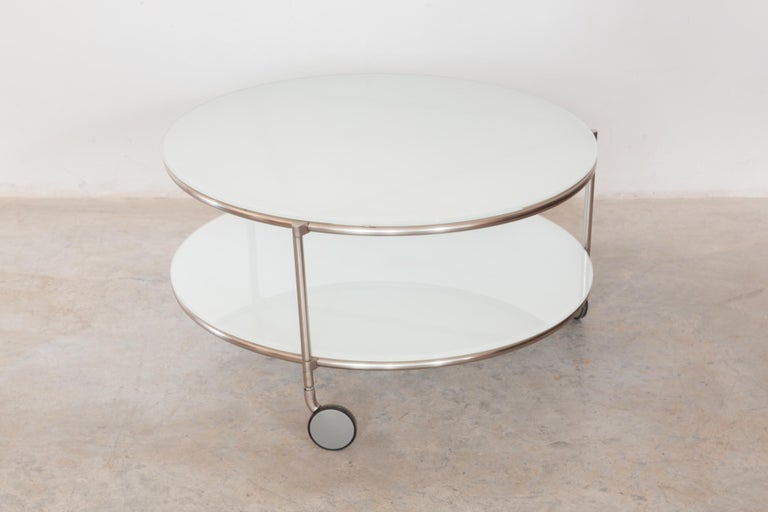 Modern Zanotta Round Coffee Table with Castor-Mounted Wheels at 1stDibs