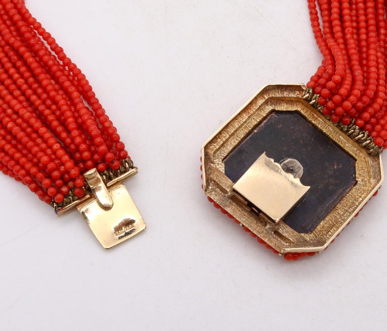 Modernist 1970 Rare Menuki Necklace 18Kt Yellow Gold Red Coral and ...